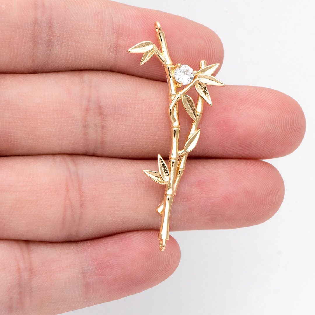 4pcs CZ Pave Gold Bamboo Connectors, 18K Gold Plated Brass Bamboo ...