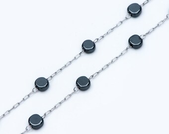 Stainless Steel Volcanic Stone Beads Chain, 4.7mm Lava Beads, Silver ...