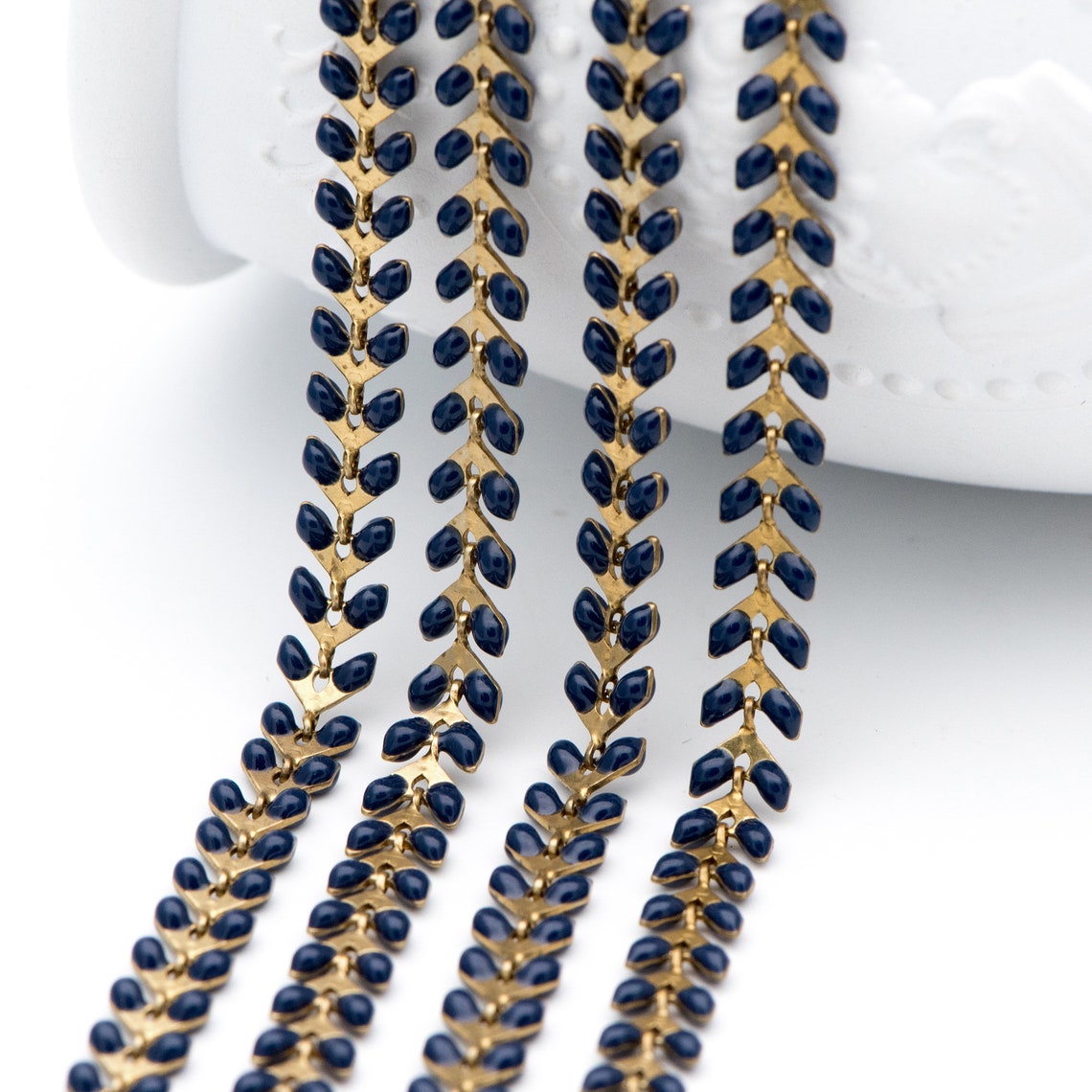 Dark Blue Enamel Brass Arrow Chain 6mm, Flat Chevron Chain, Herringbone ...