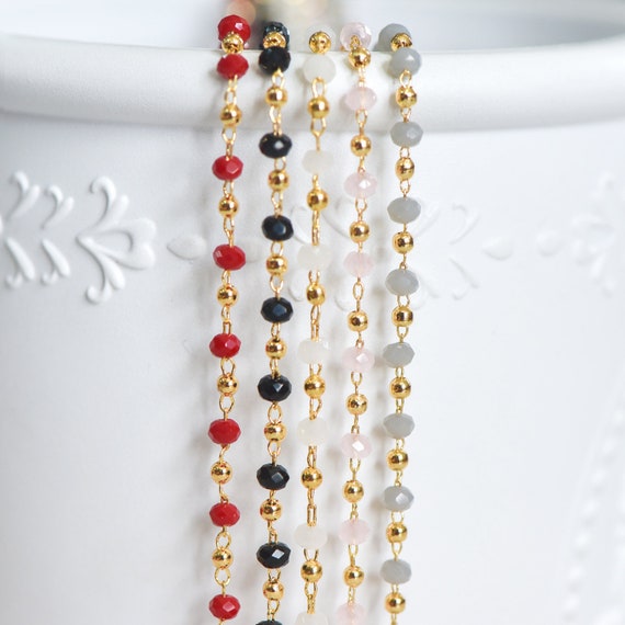 Gold Crystal Beaded Chains Gold plated Brass Cable Chain | Etsy