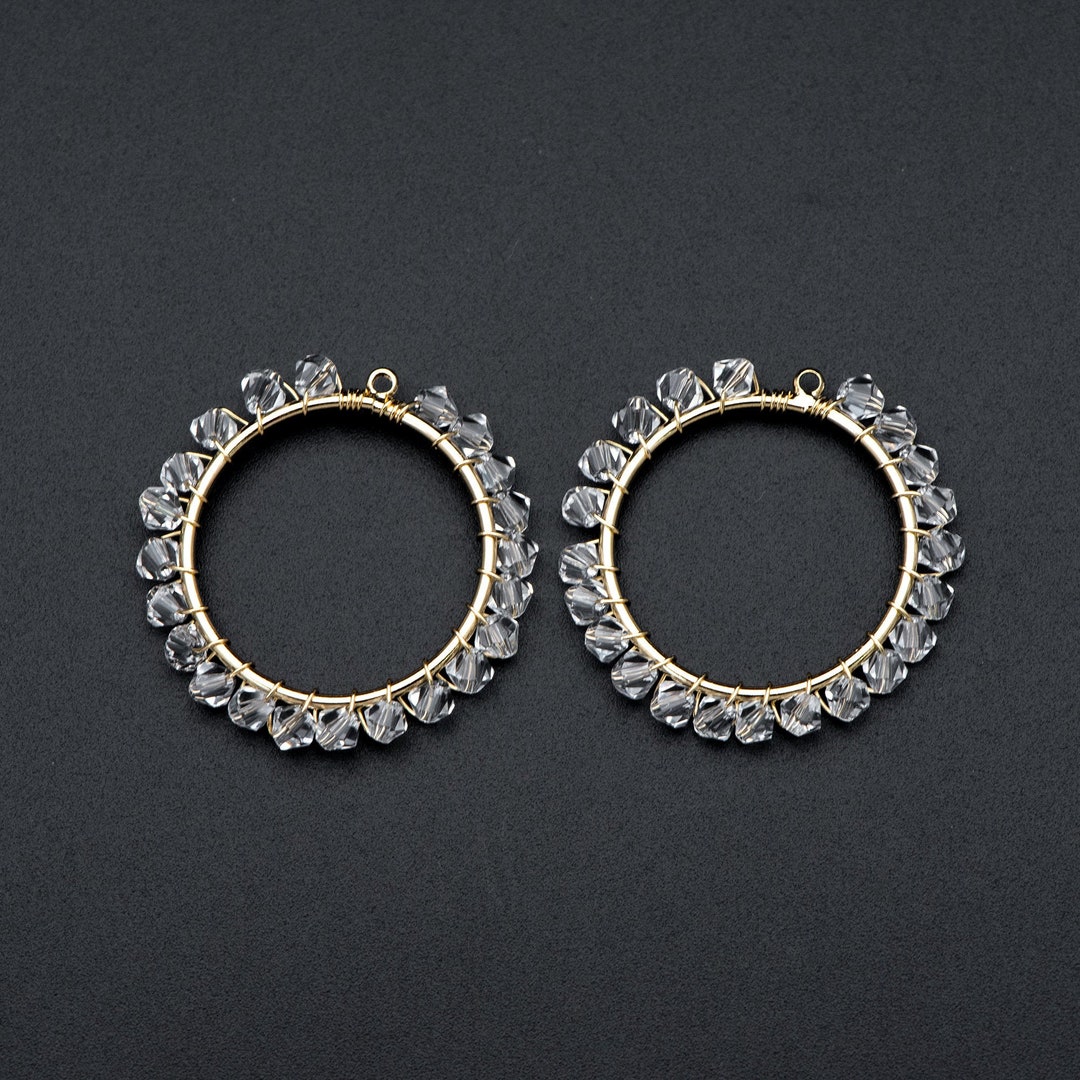 10pcs Gold Beaded 29mm Round Circle Charms Wired Crystal - Etsy