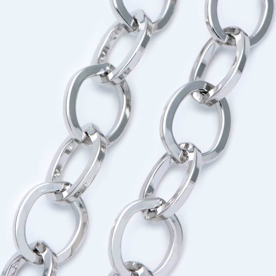 Silver Tone Large Cable Chains, Oval Link 13x16mm, White K Plated Iron Thick Chain, Necklace ...