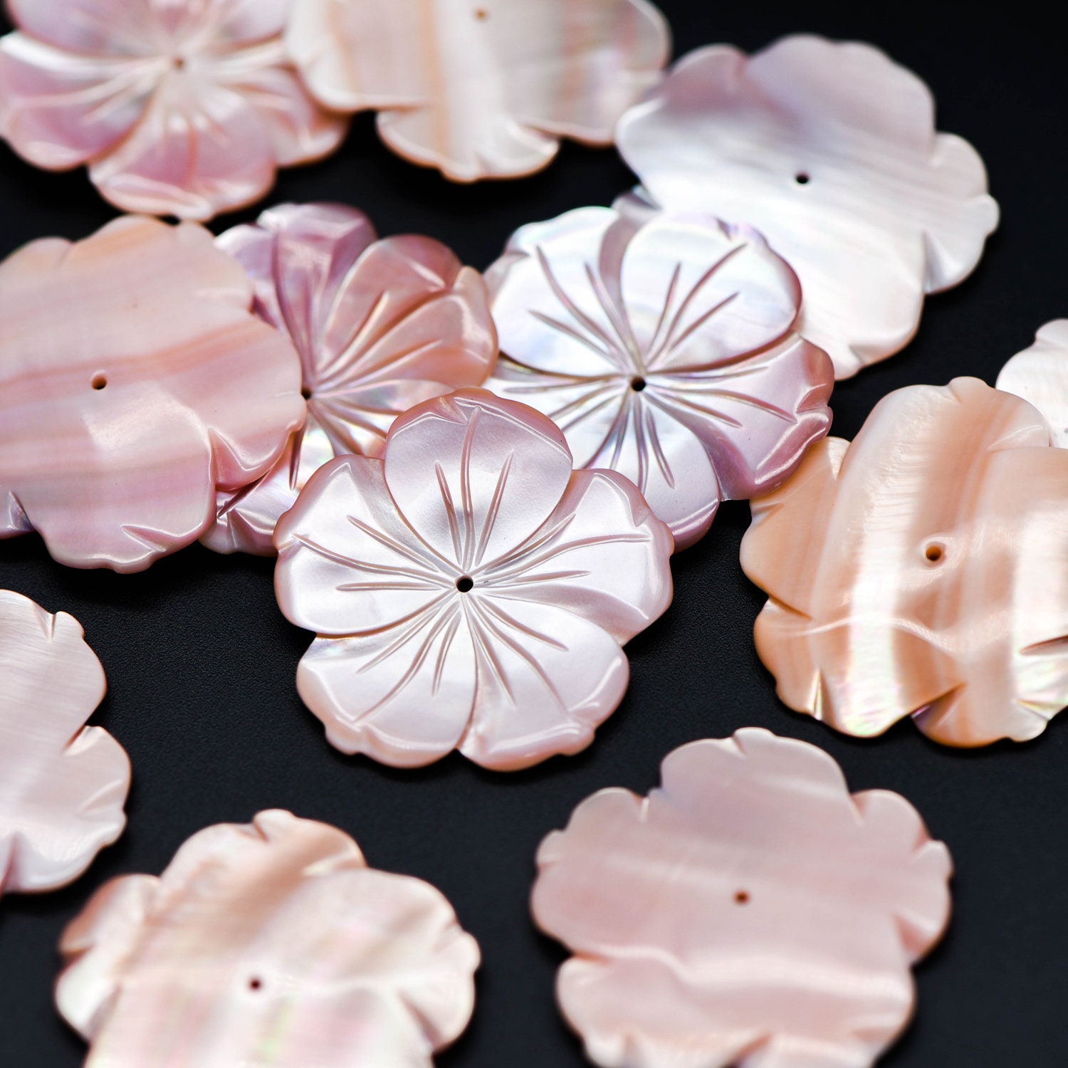 2pcs Pink Mother of Pearl Shell Carved Flowers Center | Etsy