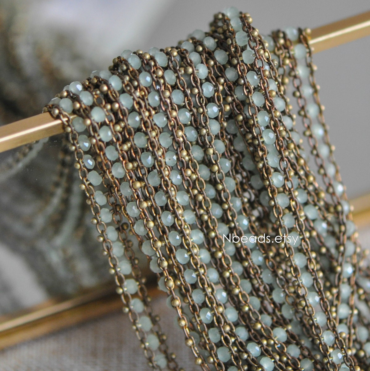 Green Crystal Glass Bead Chain 7mm Unplated Brass Designer - Etsy