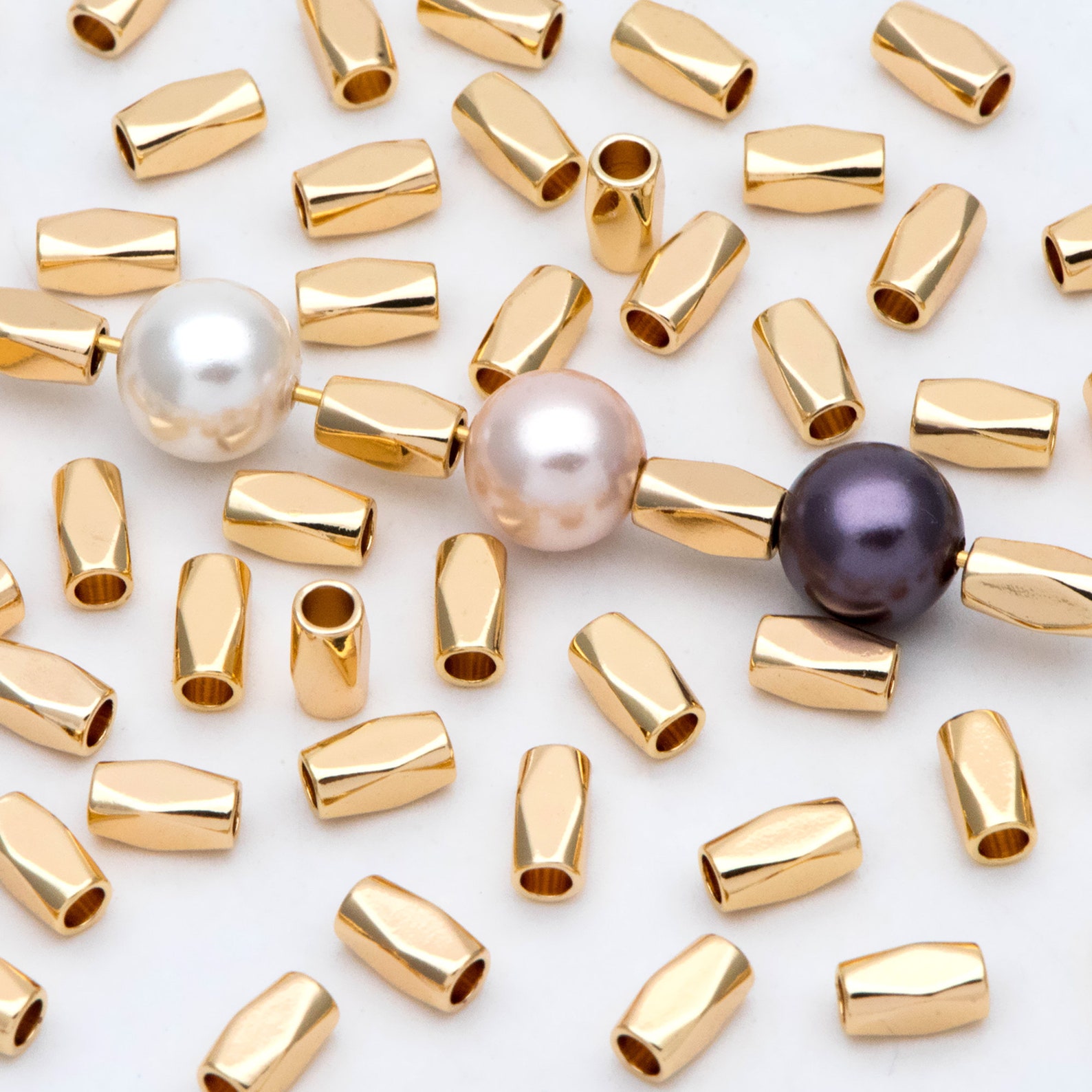 20pcs Gold Tube Beads 6x3mm, 18K Gold Plated Brass, Tube Spacer Beads ...