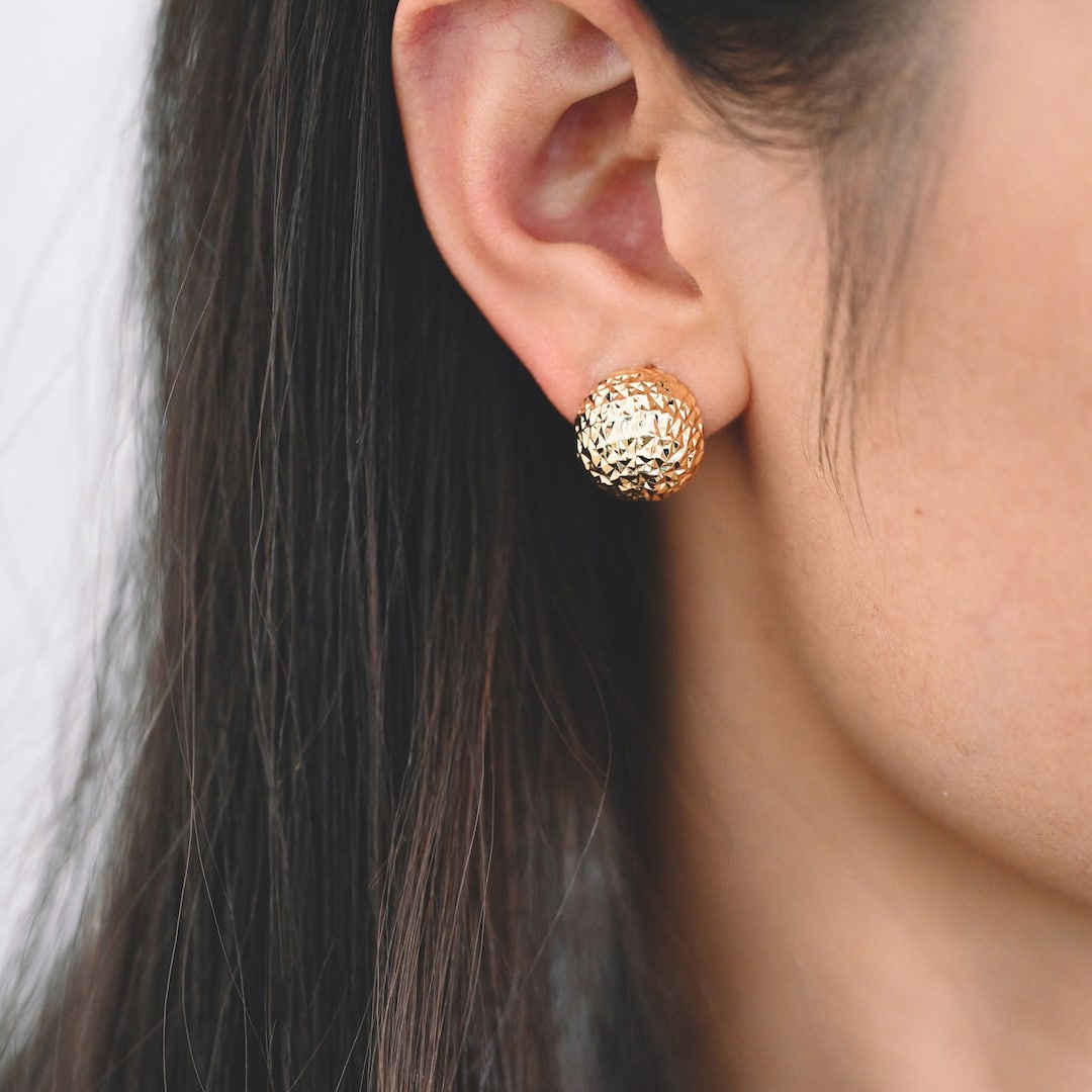 4pcs Gold Ball Ear Posts 14mm, Real Gold Plated Brass, Round Earring ...