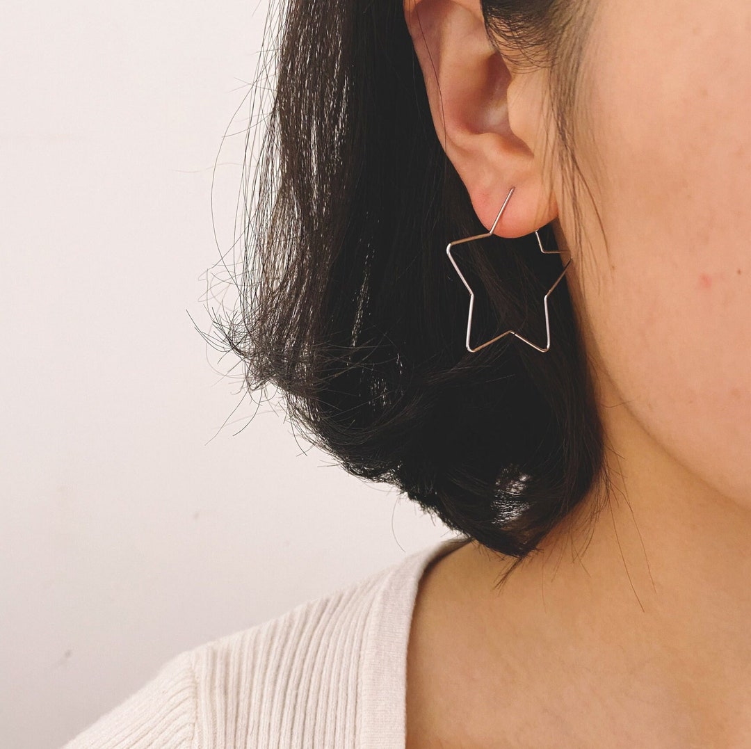 10pcs Silver Tone Star Earring Hoops 34mm, Rhodium Plated Brass, White ...