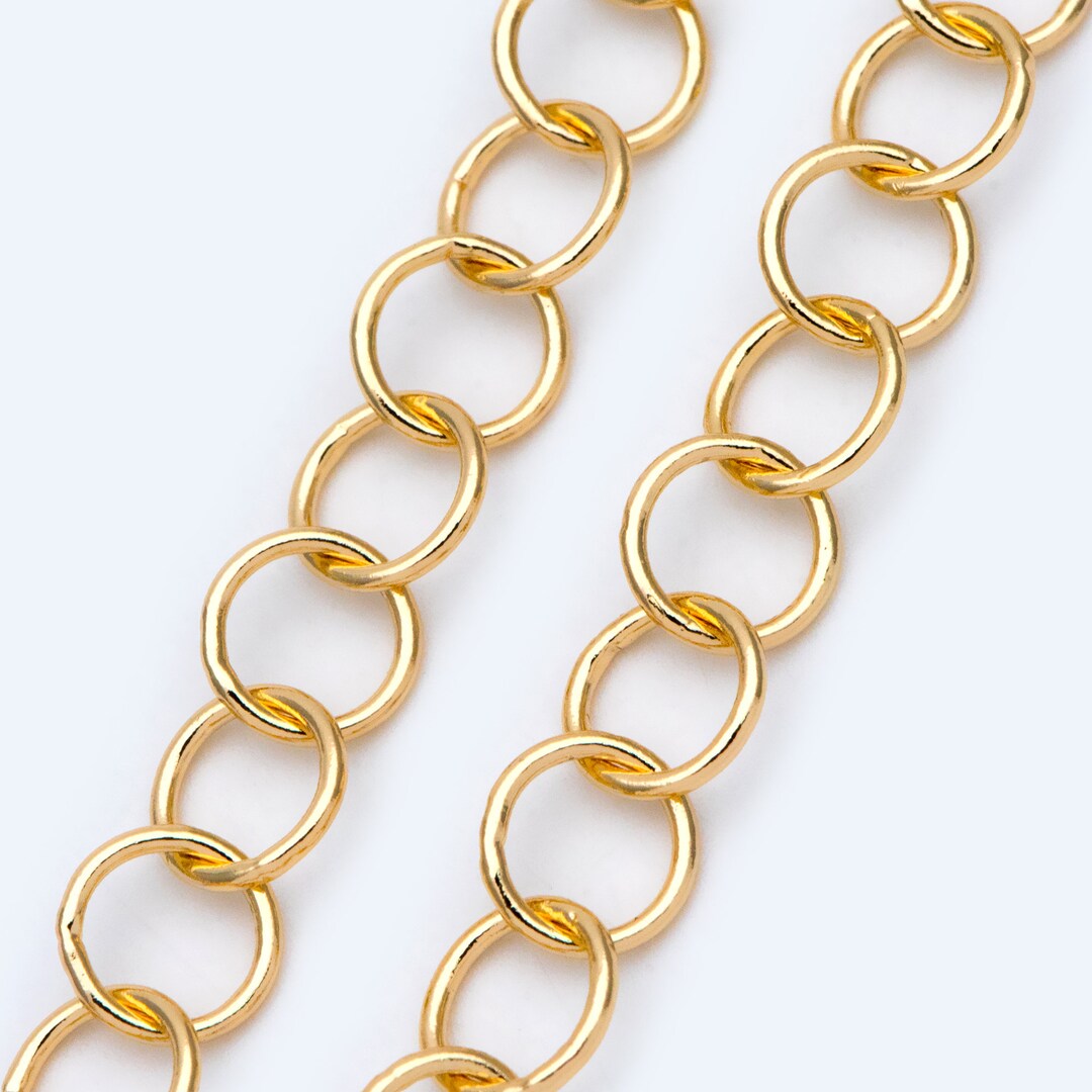 Gold Round Loop Chain 8mm 18K Real Gold Plated Brass Circle - Etsy