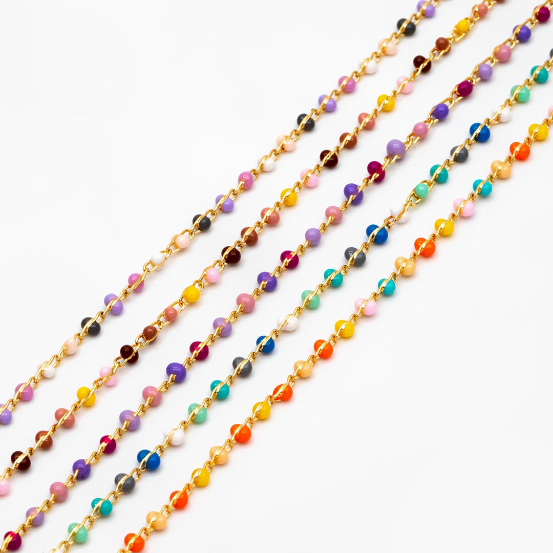 Mix Color Enamel Bead Chains 1.8mm, 18K Gold Plated Brass, Quality Bead ...