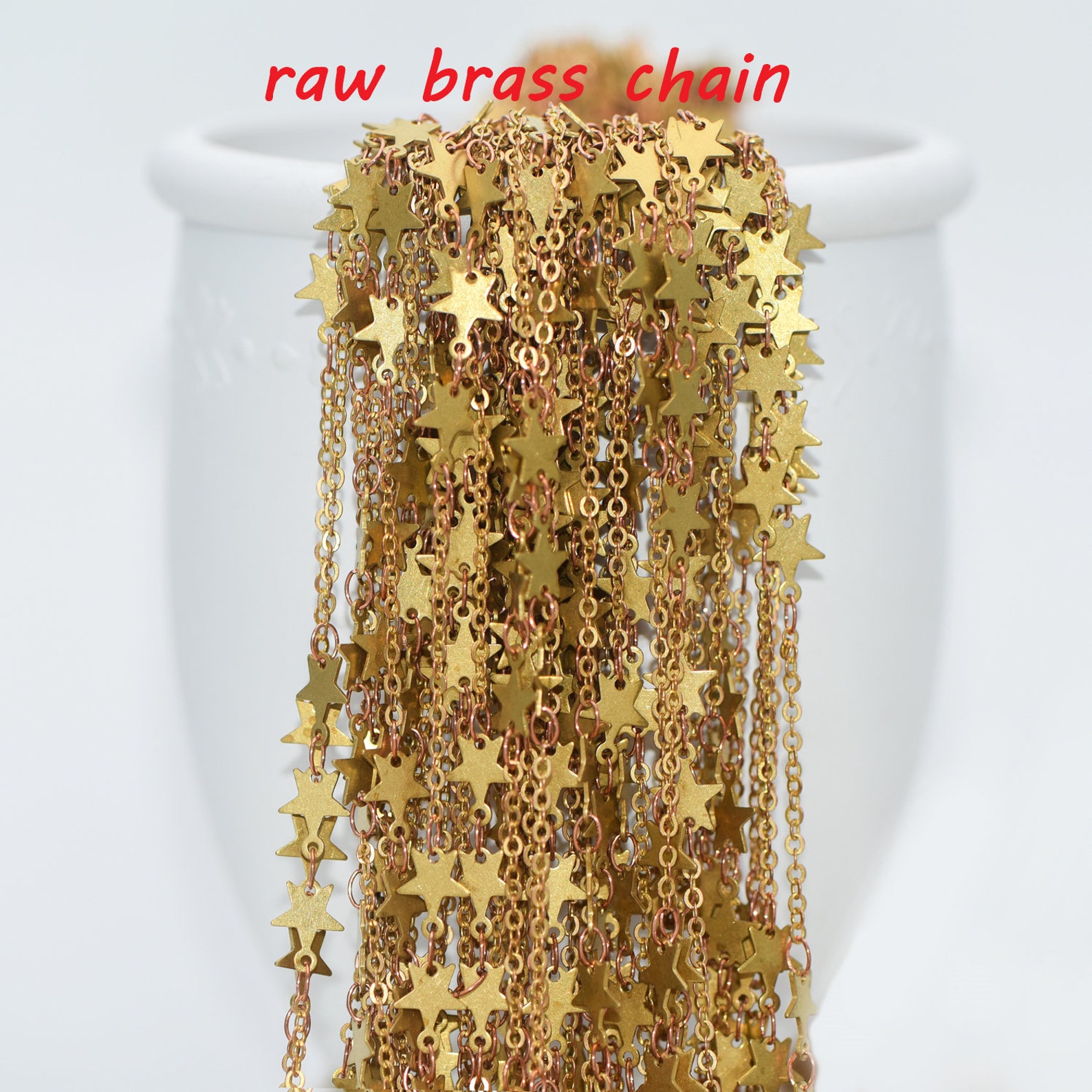 Raw Brass Star Beaded Chain 6.6mm Unplated Star Link Chain - Etsy