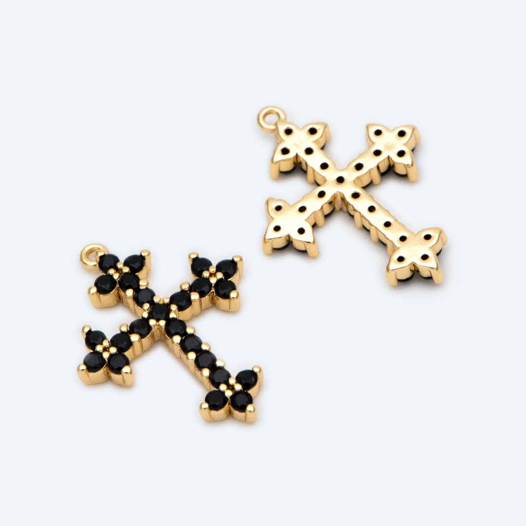 4pcs Micro Pave Cross Charm,16x12mm, Black CZ Paved Cross Pendants (GB ...