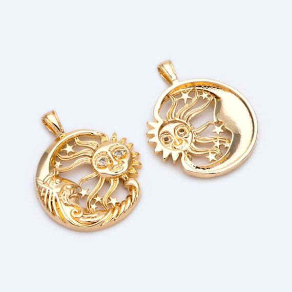 4pcs Sun and Moon Charms 25x20mm 18K Gold Plated Brass CZ | Etsy