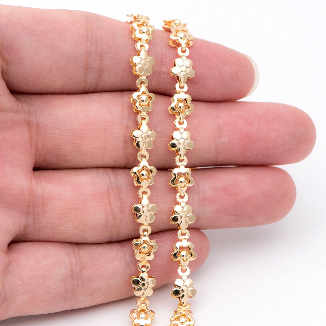 Gold Beaded Flower Chain 5.8mm 18K Gold Plated Brass Quality - Etsy