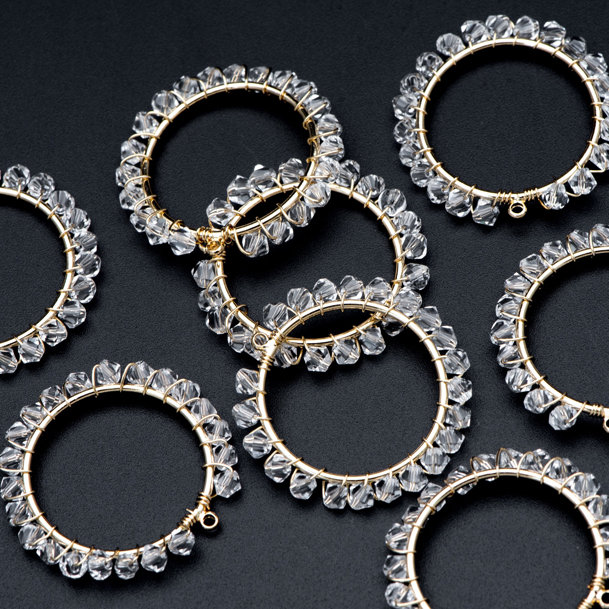 10pcs Gold Beaded 29mm Round Circle Charms Wired Crystal - Etsy