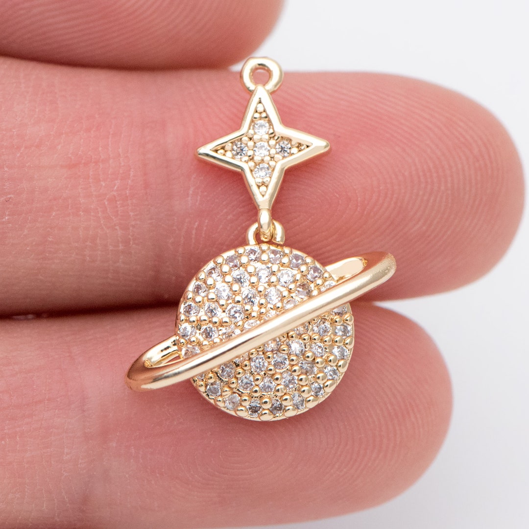 4pcs CZ Pave Gold Star and Saturn Charms 23x18mm 18K Gold - Etsy
