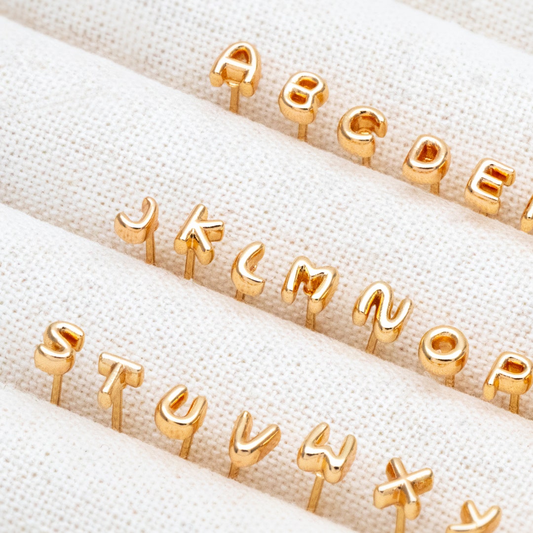 10pcs Gold Alphabet Earrings 4mm, English Letter Studs, Real Gold ...