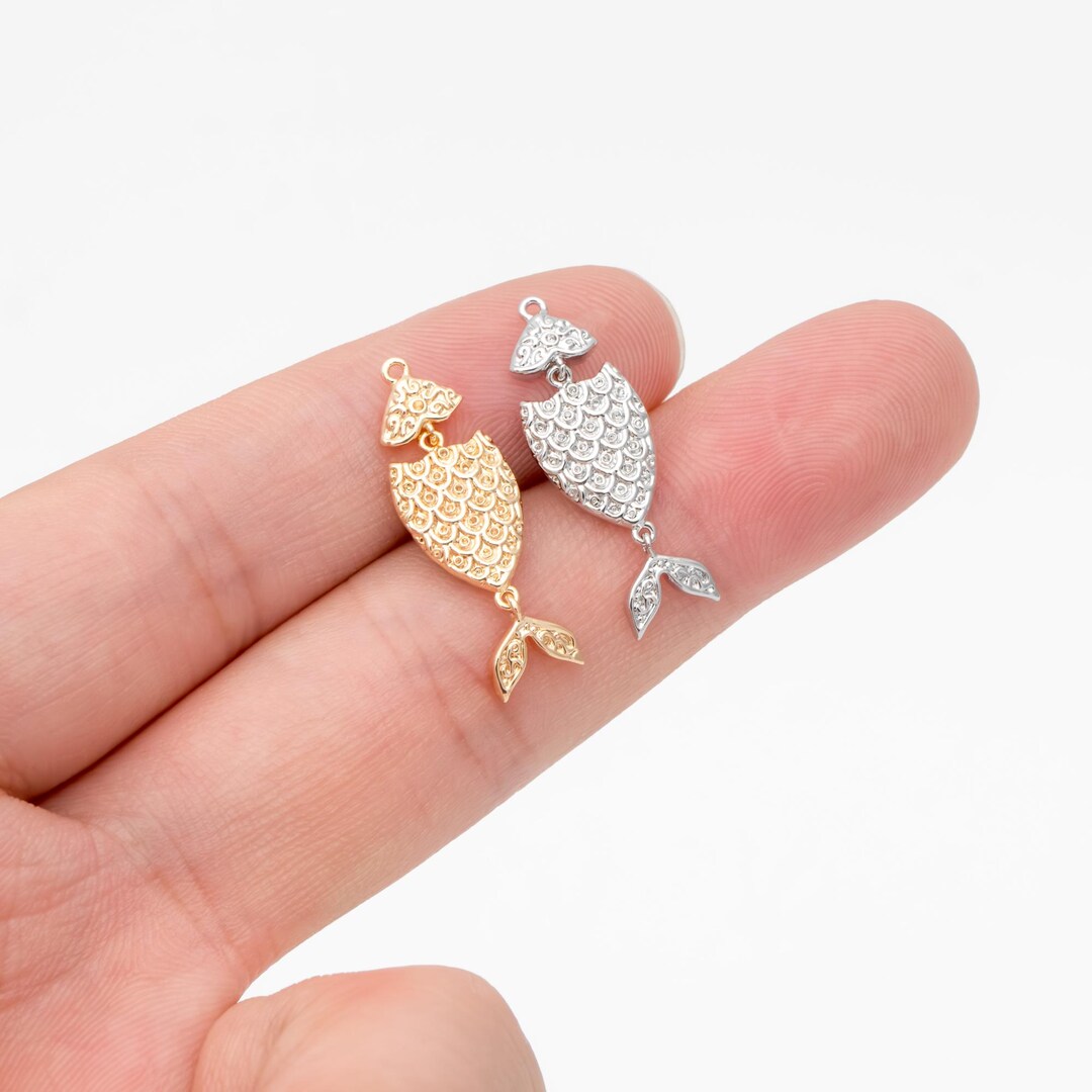 4pcs Gold/ Silver Tone Fish Charms, Gold/ Rhodium Plated Brass, Fish ...