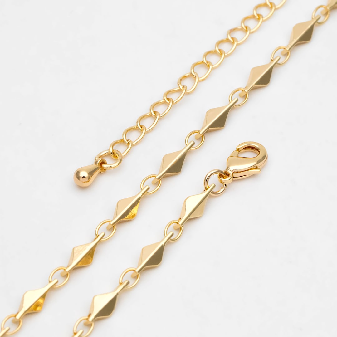 Gold Rhombus Link Chains 3.4mm, Finished Bracelet/ Anklet/ Necklace ...