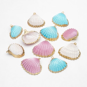 10pcs Natural Shell Charms, Gold Plated Shell Pendants, White/ Aqua ...