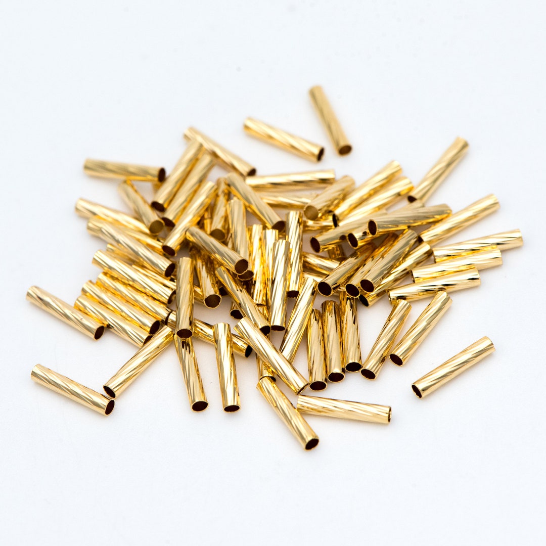50pcs Gold/ Silver Tone Straight Tube Beads 10x2mm, Real Gold/ Rhodium ...