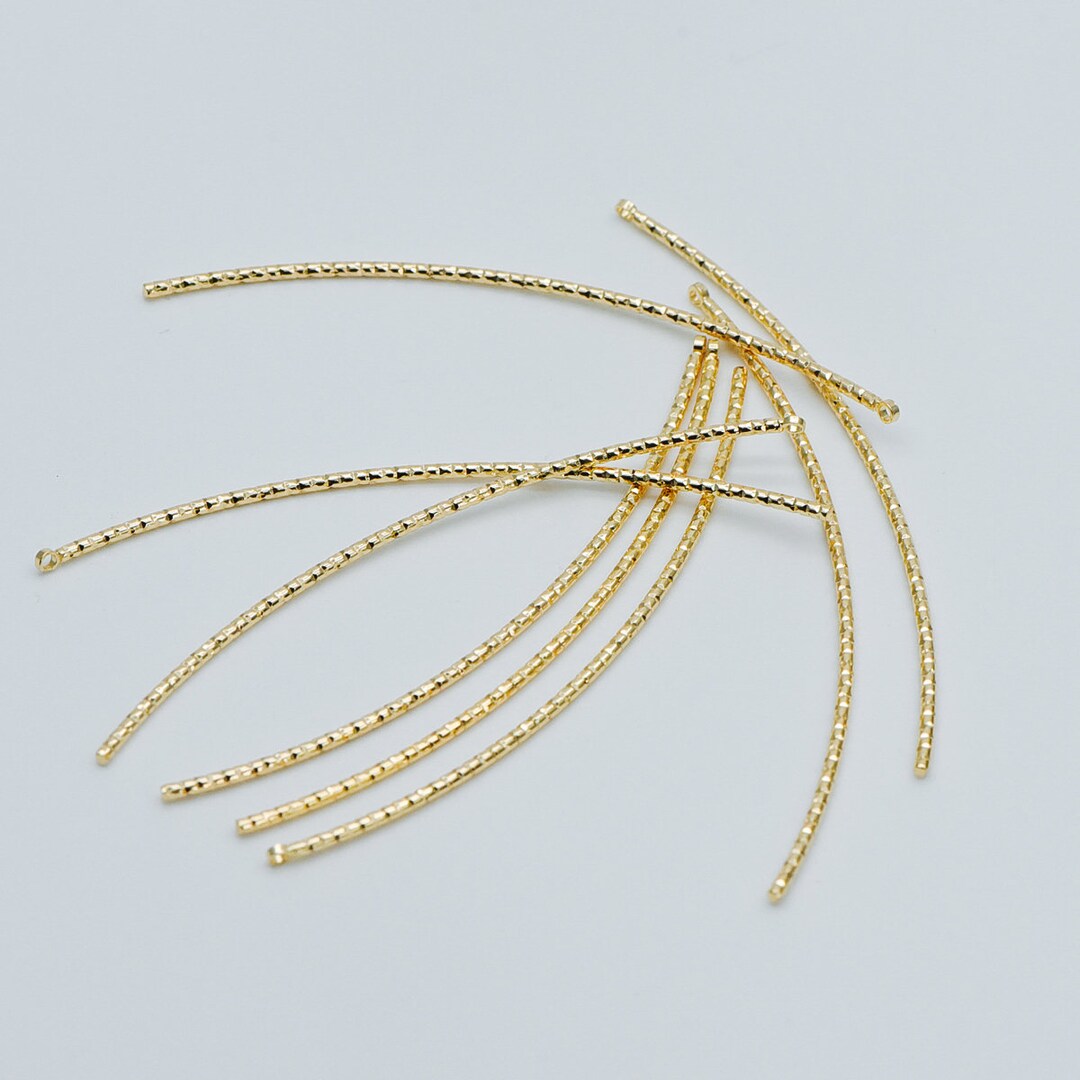 7pcs Gold Curved Stick Charms 67mm, Gold Plated Brass Bar Pendants ...