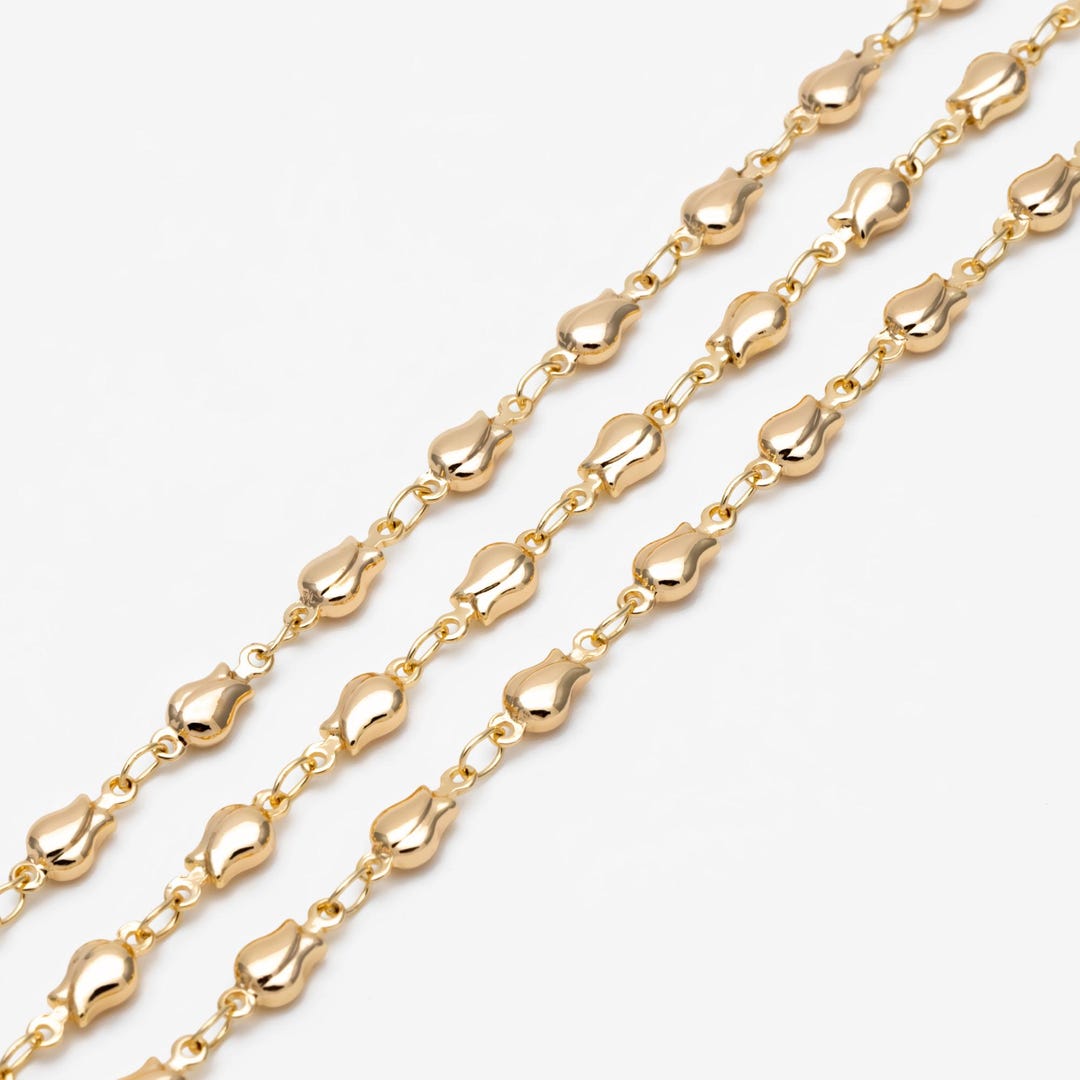 Gold Plated Brass Tulip Chain 4mm, Floral Bar Chain, Flower Link Chains ...