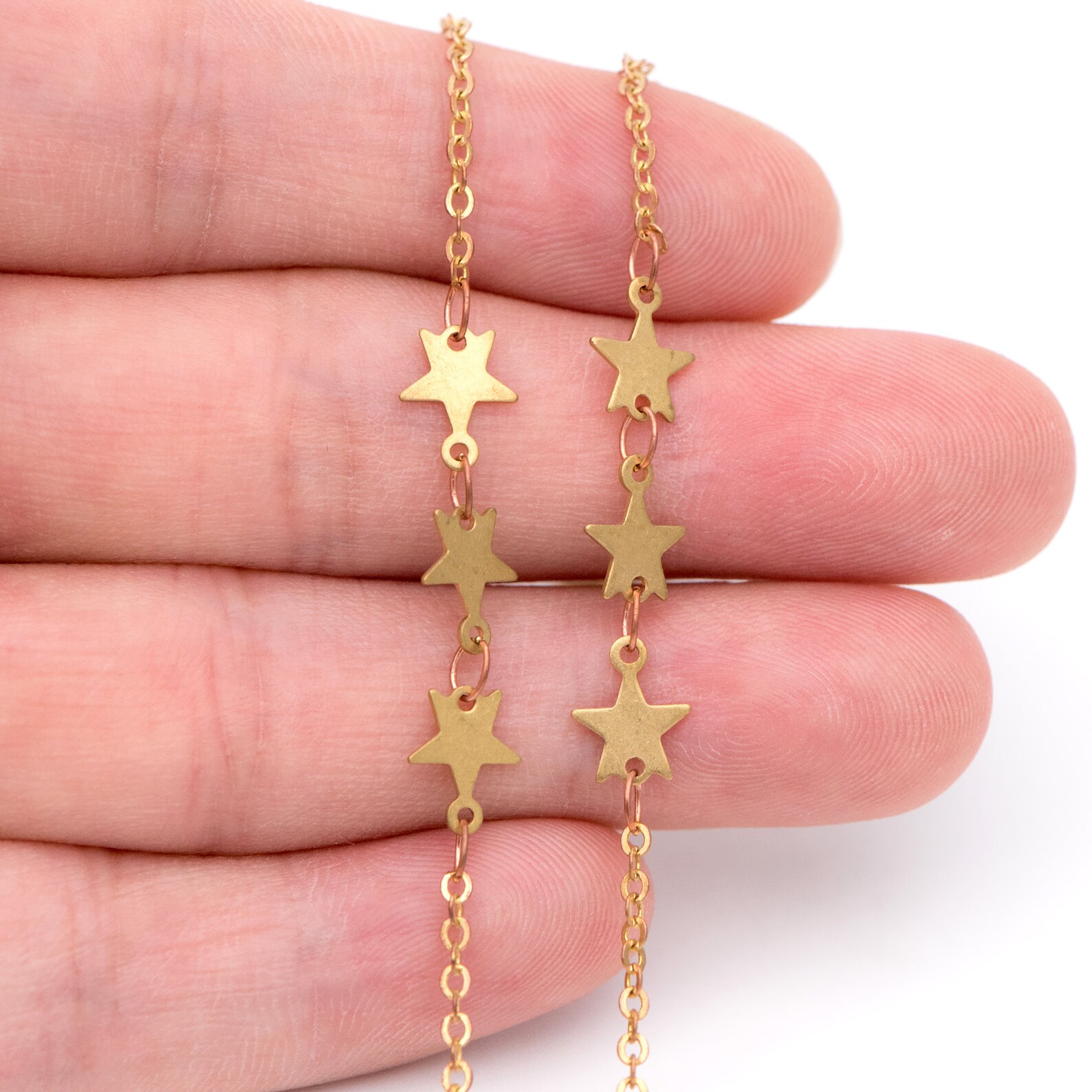 Raw Brass Star Beaded Chain 6.6mm Unplated Star Link Chain - Etsy