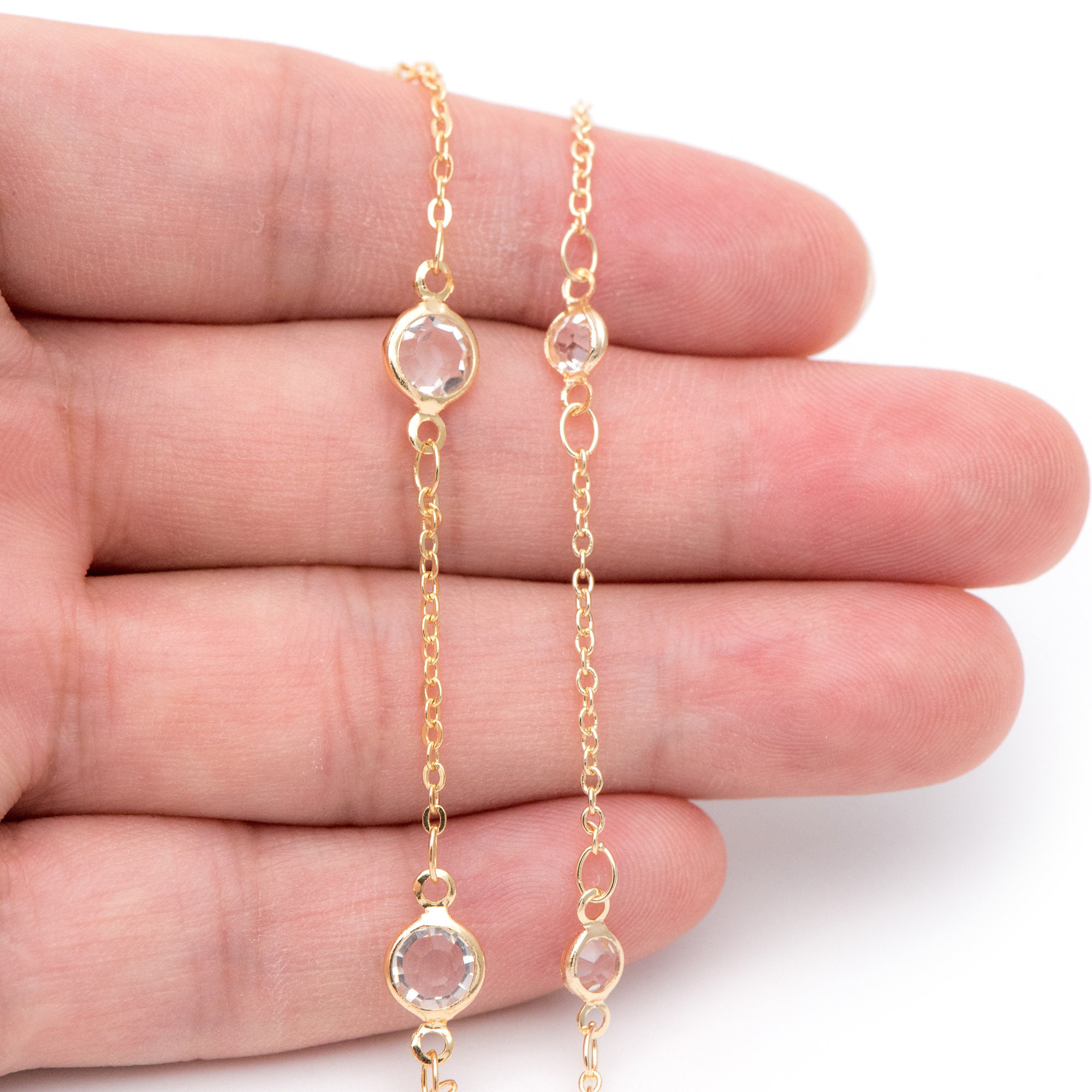 Gold plated Brass Crystal Beaded Chains 4.5/ 7mm Round Coin | Etsy