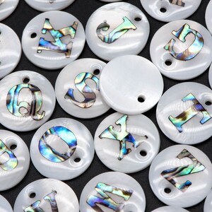 Abalone Shell Alphabet Charms, English Letter Beads, Round Disc Coin ...