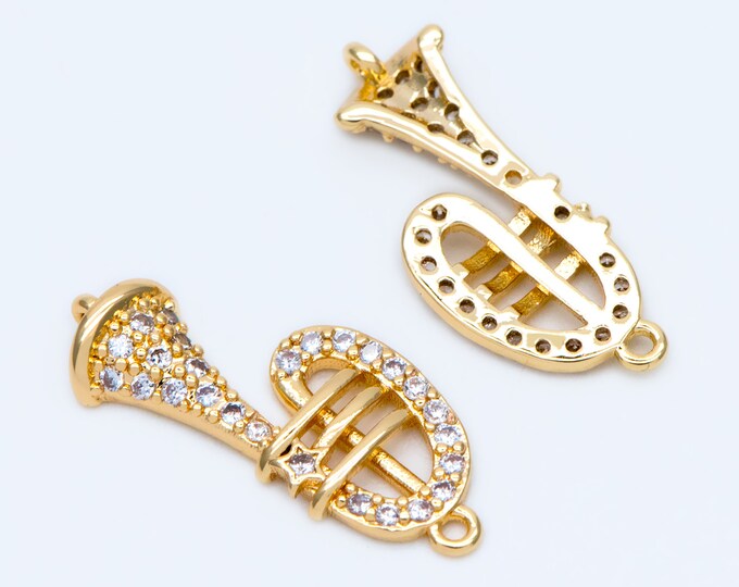 10pcs CZ Pave Gold Tuba Charms 20x9.5mm, 18K Gold Plated Brass, Tuba ...