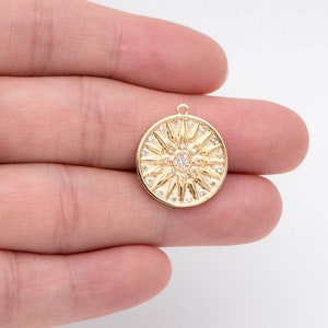 4pcs Gold Sun Disk Charms 20x18mm, 18K Gold Plated Brass, CZ Pave Sun ...