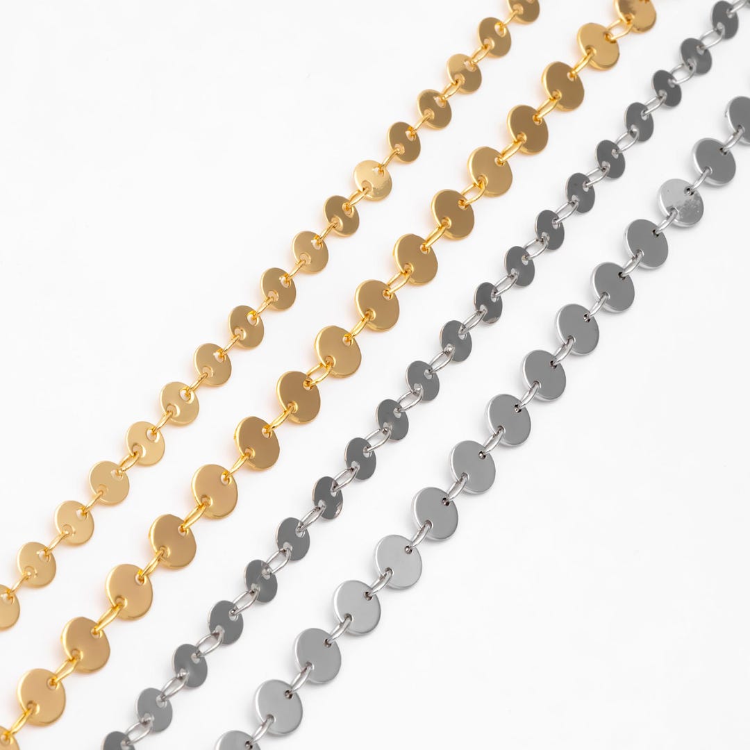 Gold/ Silver Tone Round Disc Chains 4mm/ 5mm, Handmade Disk Geometric ...