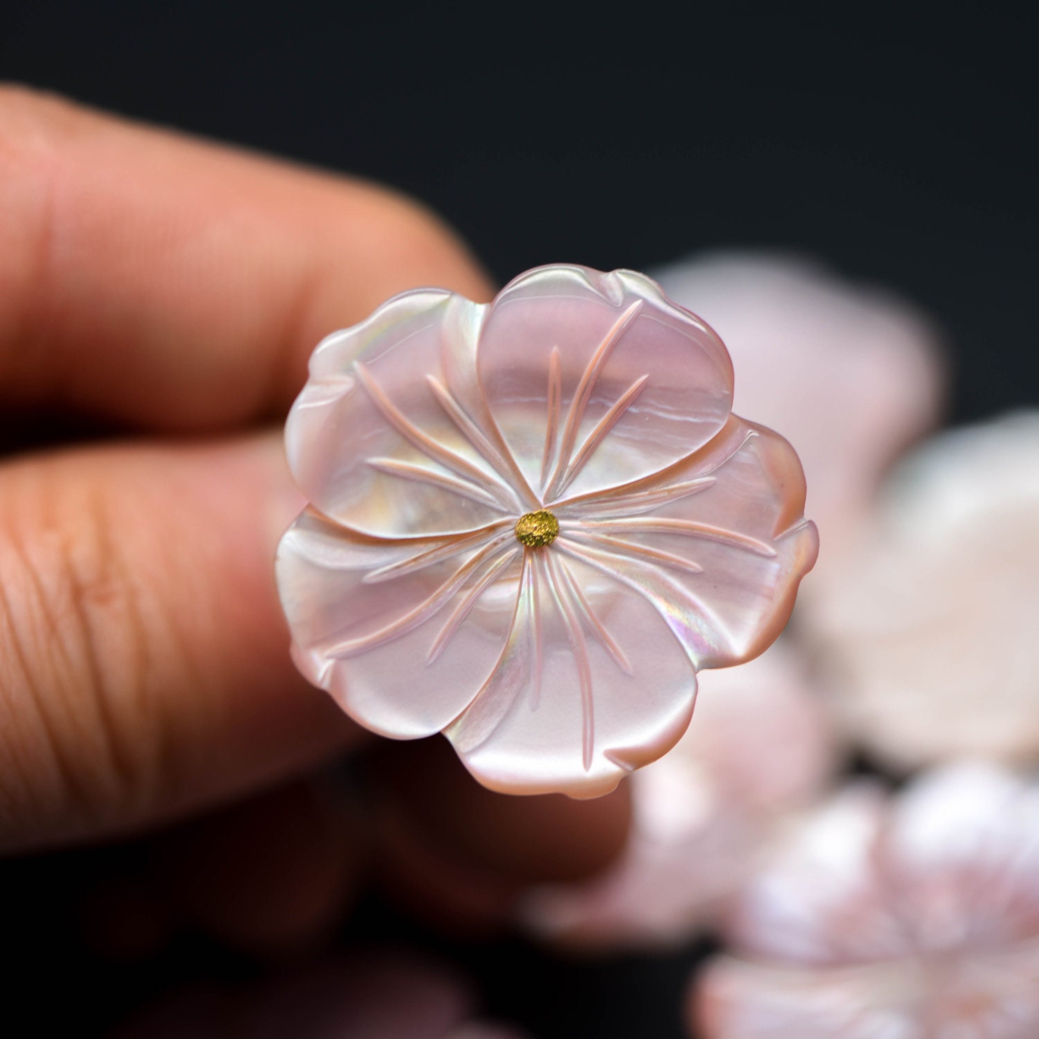2pcs Pink Mother of Pearl Shell Carved Flowers Center | Etsy