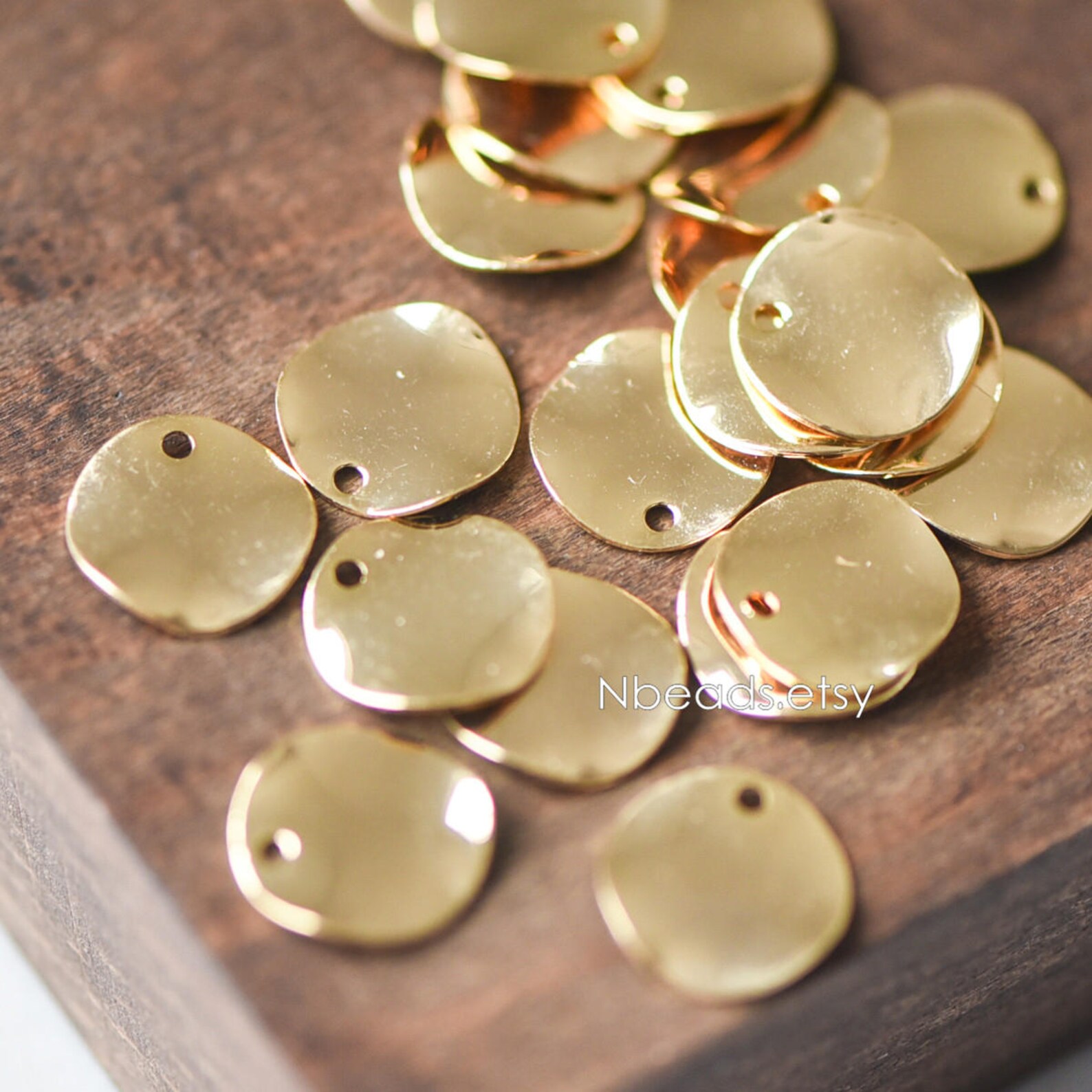 10pcs Hammered Disc Charms 12/ 15mm Polished Gold plated | Etsy