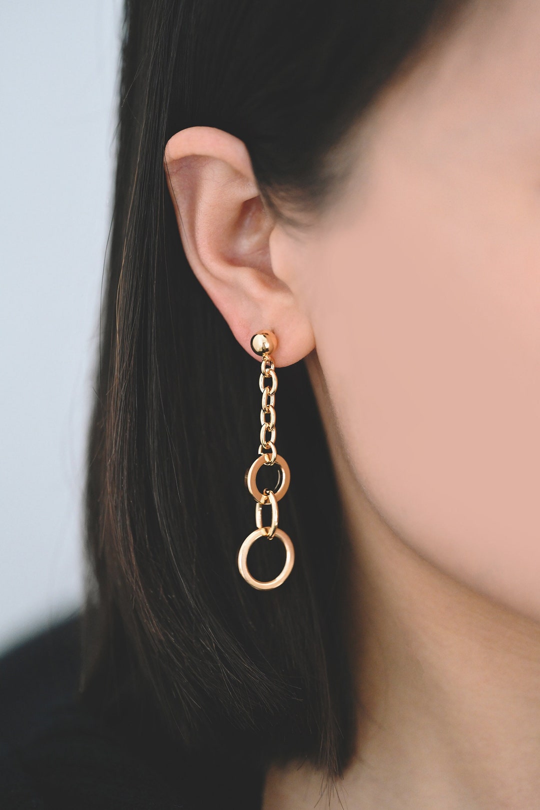 4pcs Gold/ Silver Tone Chain Dangle Earrings, 18K Gold/ Rhodium Plated ...