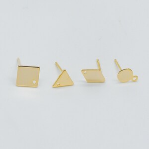 10pcs Gold Ear Posts With Loops, 18K Gold Plated Brass, Square Triangle ...