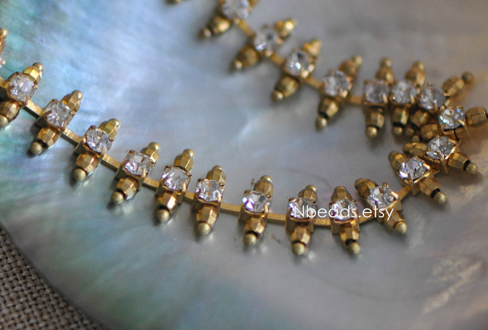 Brass Rhinestone Bead Chain 11mm, Unplated Brass Designer Crystal Chain ...