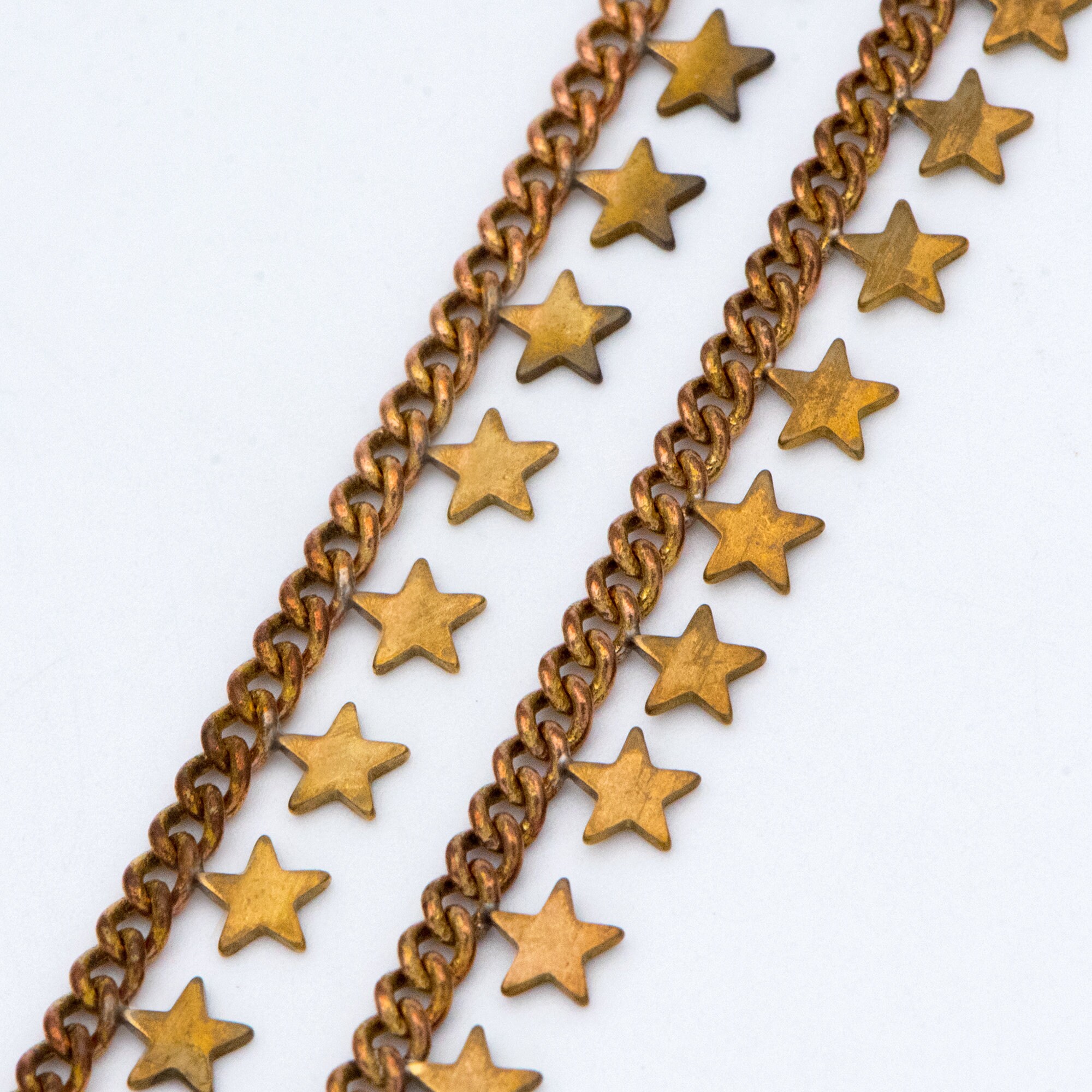 Raw Brass Star Beaded Chain, Unplated Curb Chain With Star Charms ...