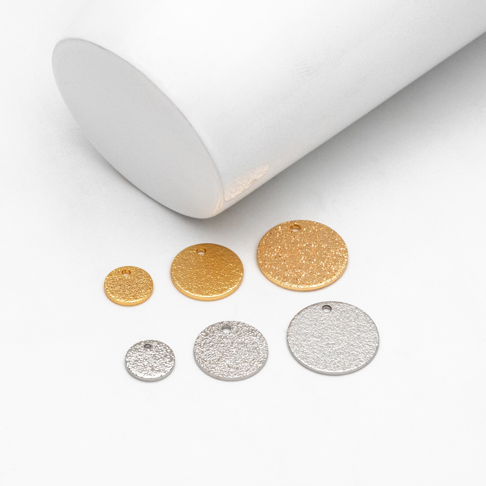 10pcs Gold/ Silver Tone Round Disc Charms 8/ 12/ 15mm, Gold/ Rhodium ...
