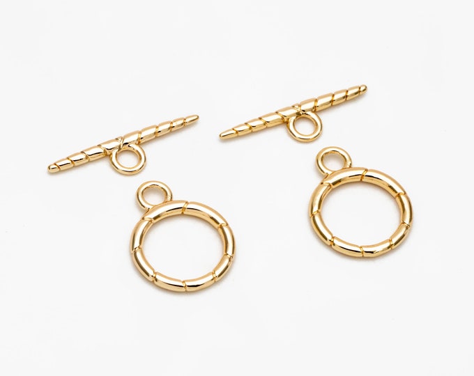 10 Sets Gold Toggle Clasp, Real Gold Plated Brass, Easy Close Clasp 9mm ...