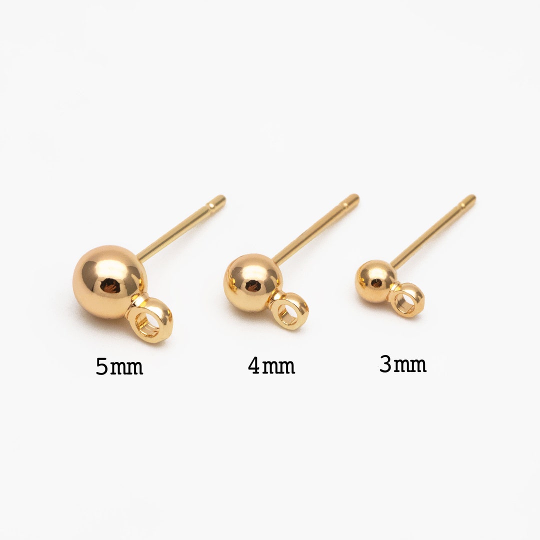 20pcs Gold/ Rhodium Plated Brass Stud Earring, Ball Ear Posts With Ring ...