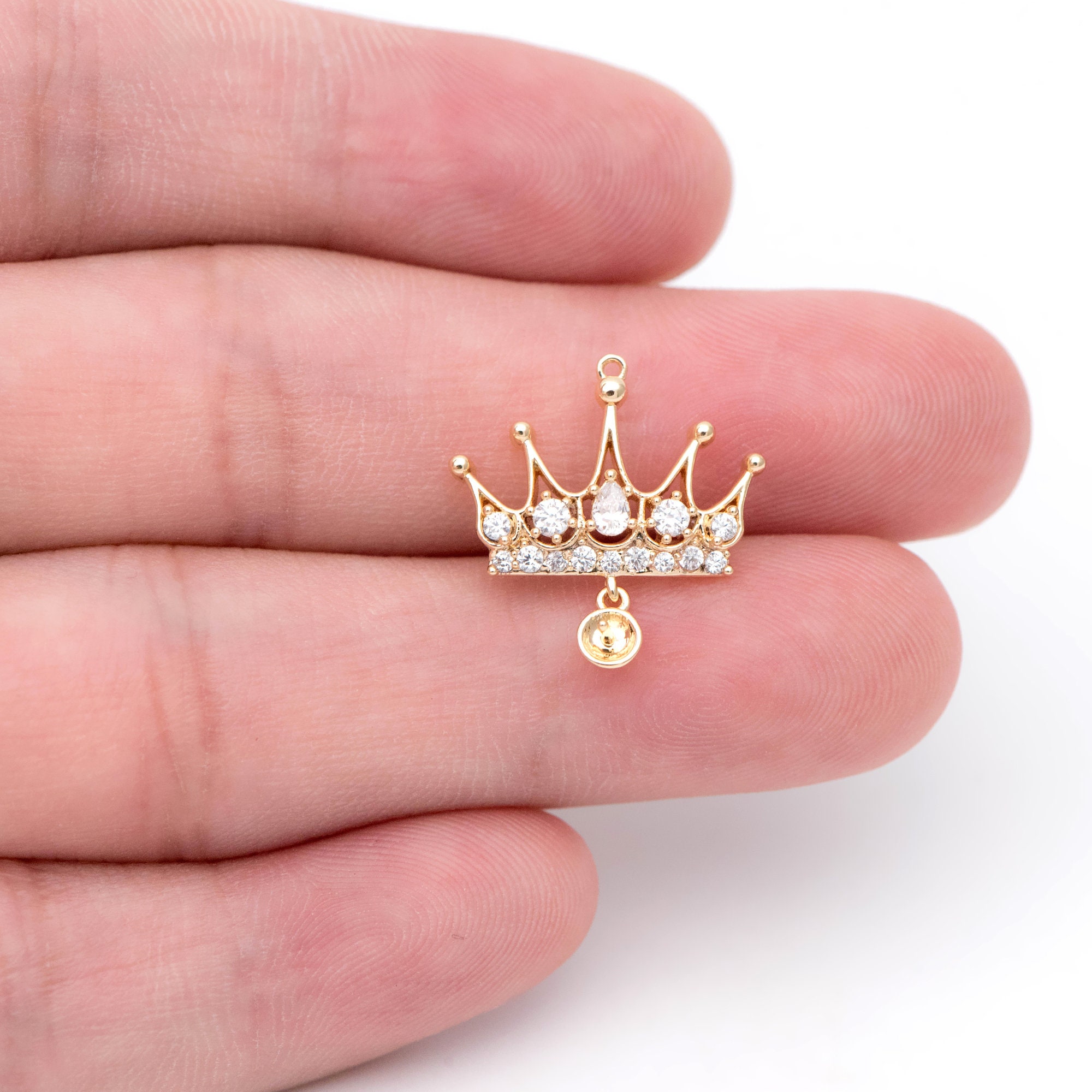 4pcs Gold Crown Charm With Half Drilled Pearl Peg Real Gold - Etsy