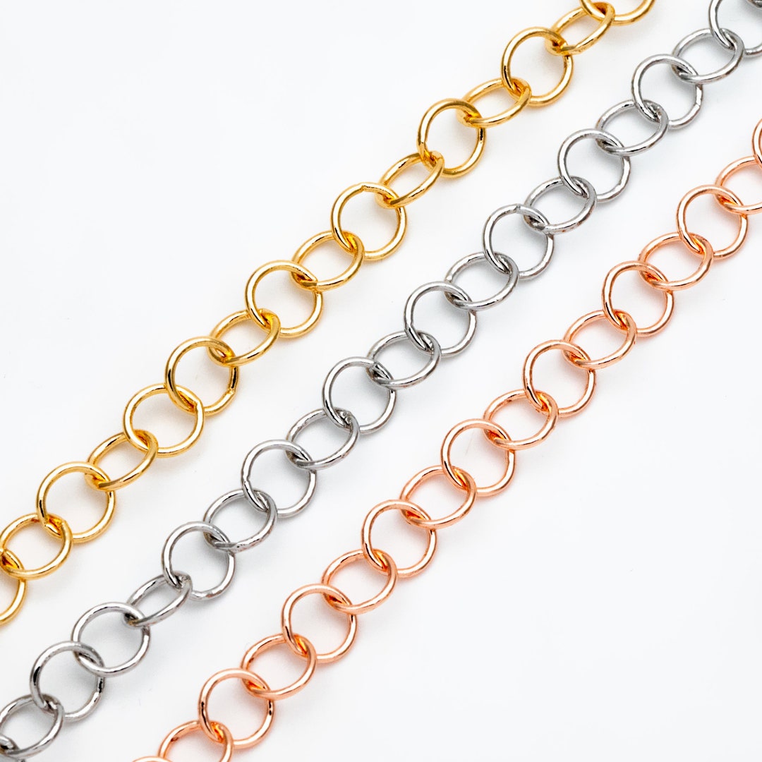Gold/ Silver/ Rose Gold Round Loop Chain 8mm, 18K Real Gold/ Rhodium ...
