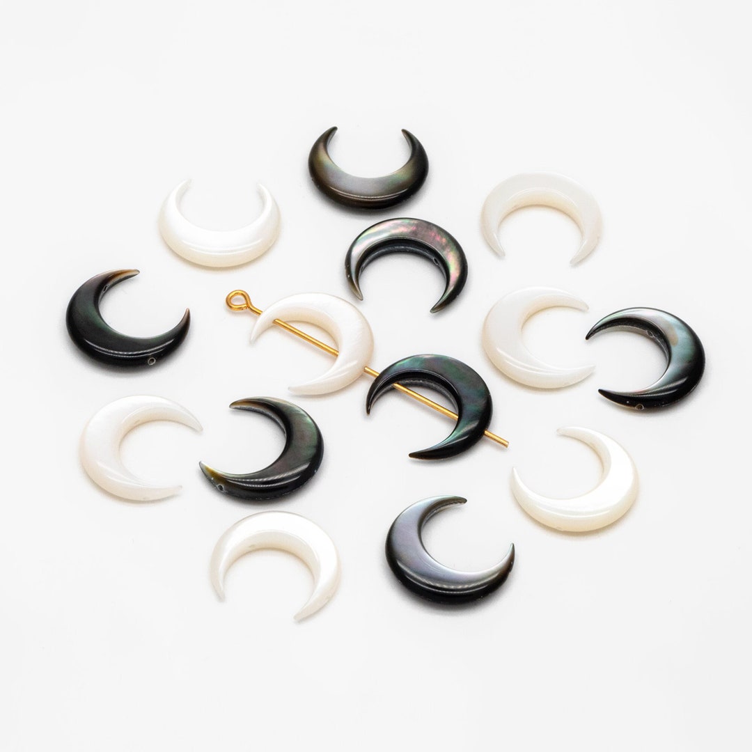 4pcs Mother of Pearl Crescent Moon Beads, Natural MOP Shell Moon Charms ...
