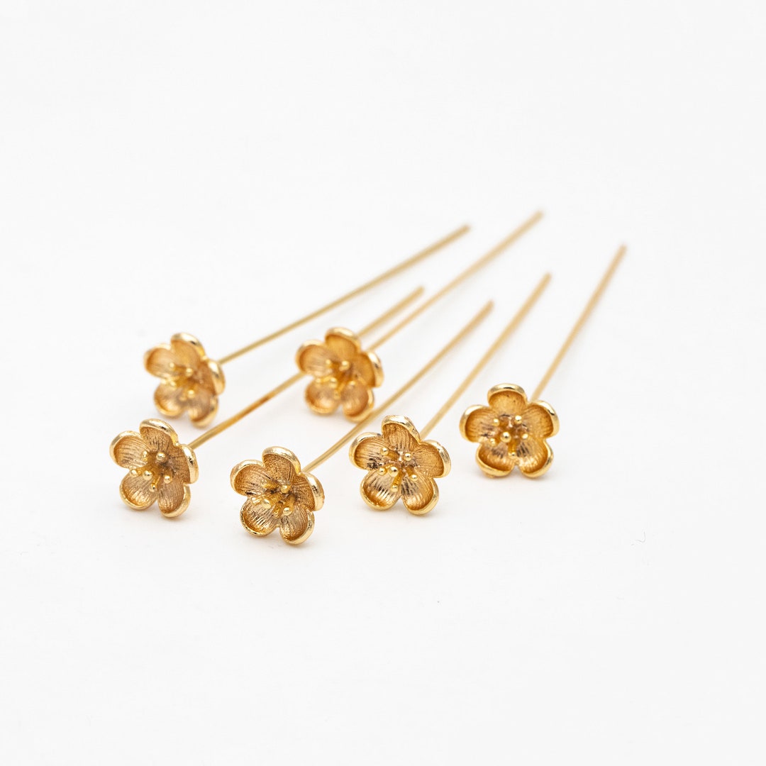 10pcs Gold Flower Head Pins, Gold Plated Brass Headpins (GB-3773) - Etsy