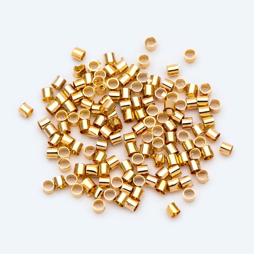 200pcs Round Tube Crimp Beads 2x1.8mm, 18K Gold Plated Brass, Jewelry ...