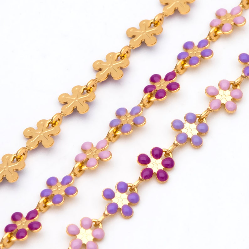 Mix Color Enamel Flower Chain, Gold Plated Brass Designer Chain 6mm ...