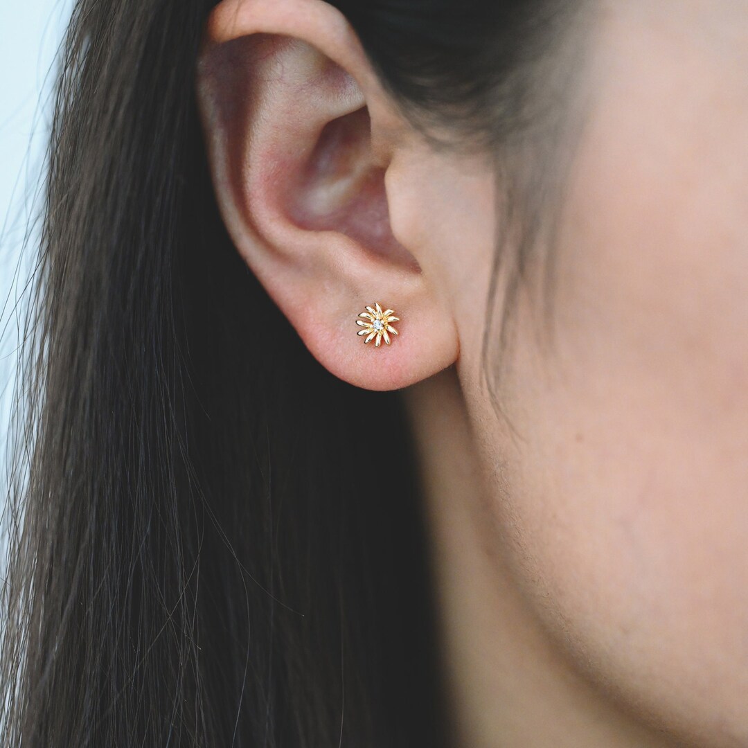 10pcs CZ Pave Gold Flower Ear Posts 6mm, Gold Plated Brass Stud ...