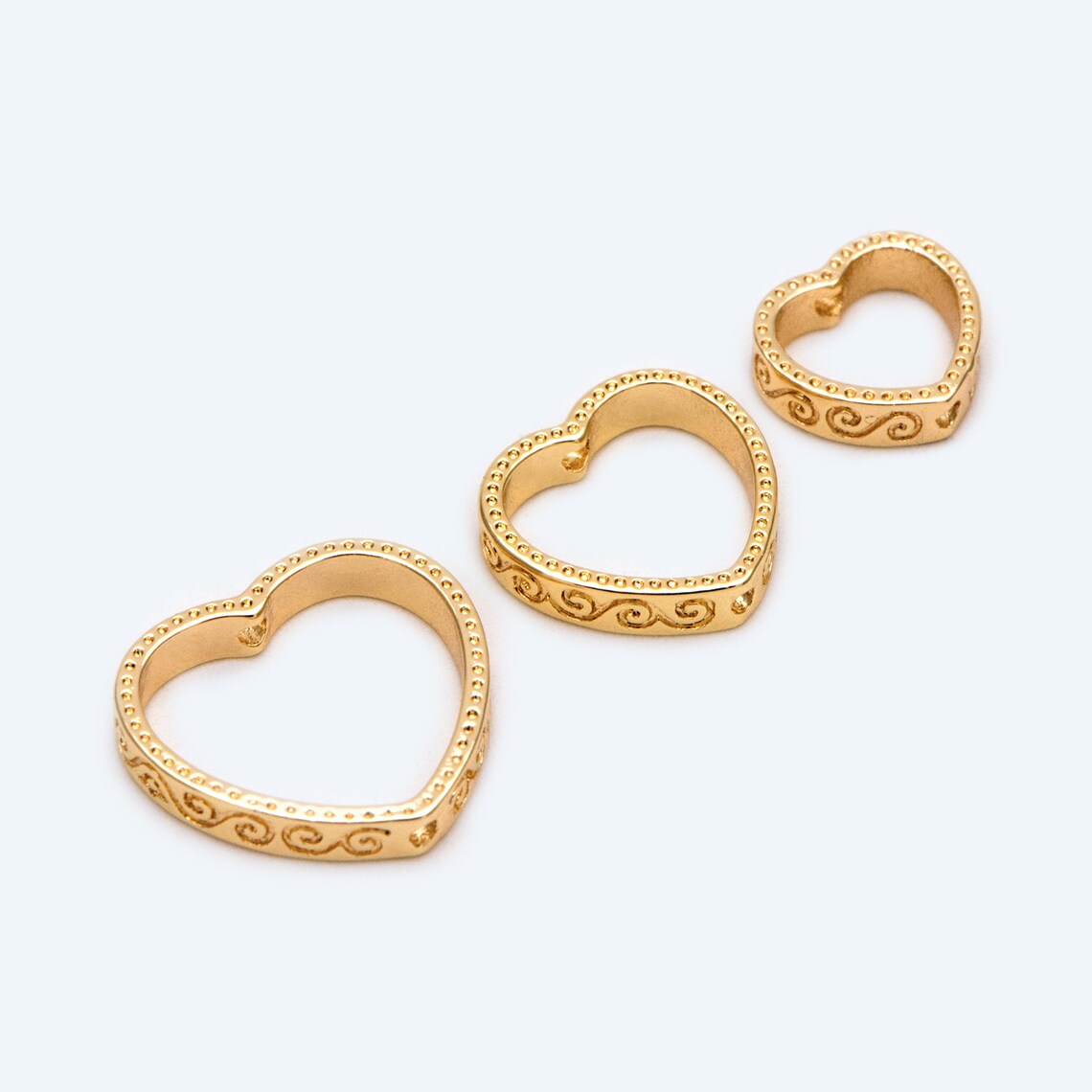 10pcs Gold Heart Link Connector With 2 Holes, 18K Gold Plated Brass ...