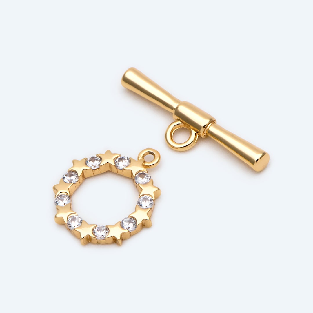 4 Sets CZ Pave Toggle Clasp, Jewelry Clasp, 18K Gold Plated, Close ...